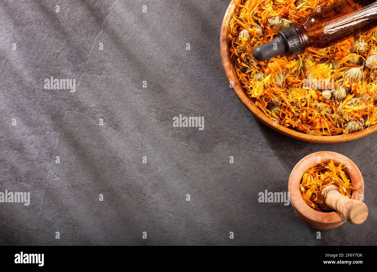 Aromatherapy essential oil with marigold flowers - Calendula ...