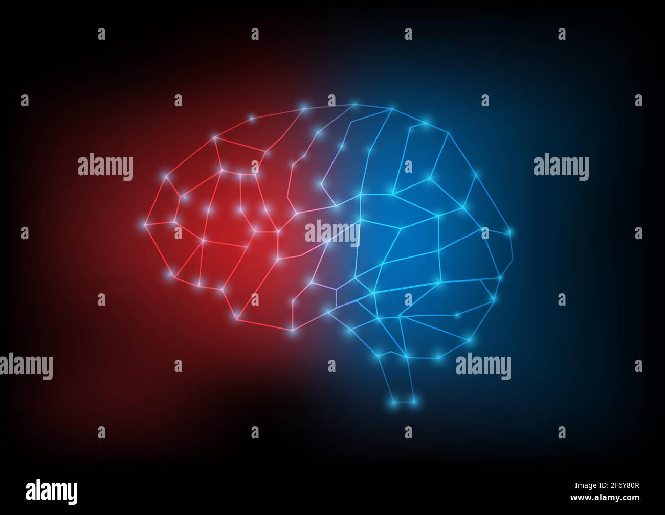 Illustration of human brain outline with line connectecd dot on blue ...