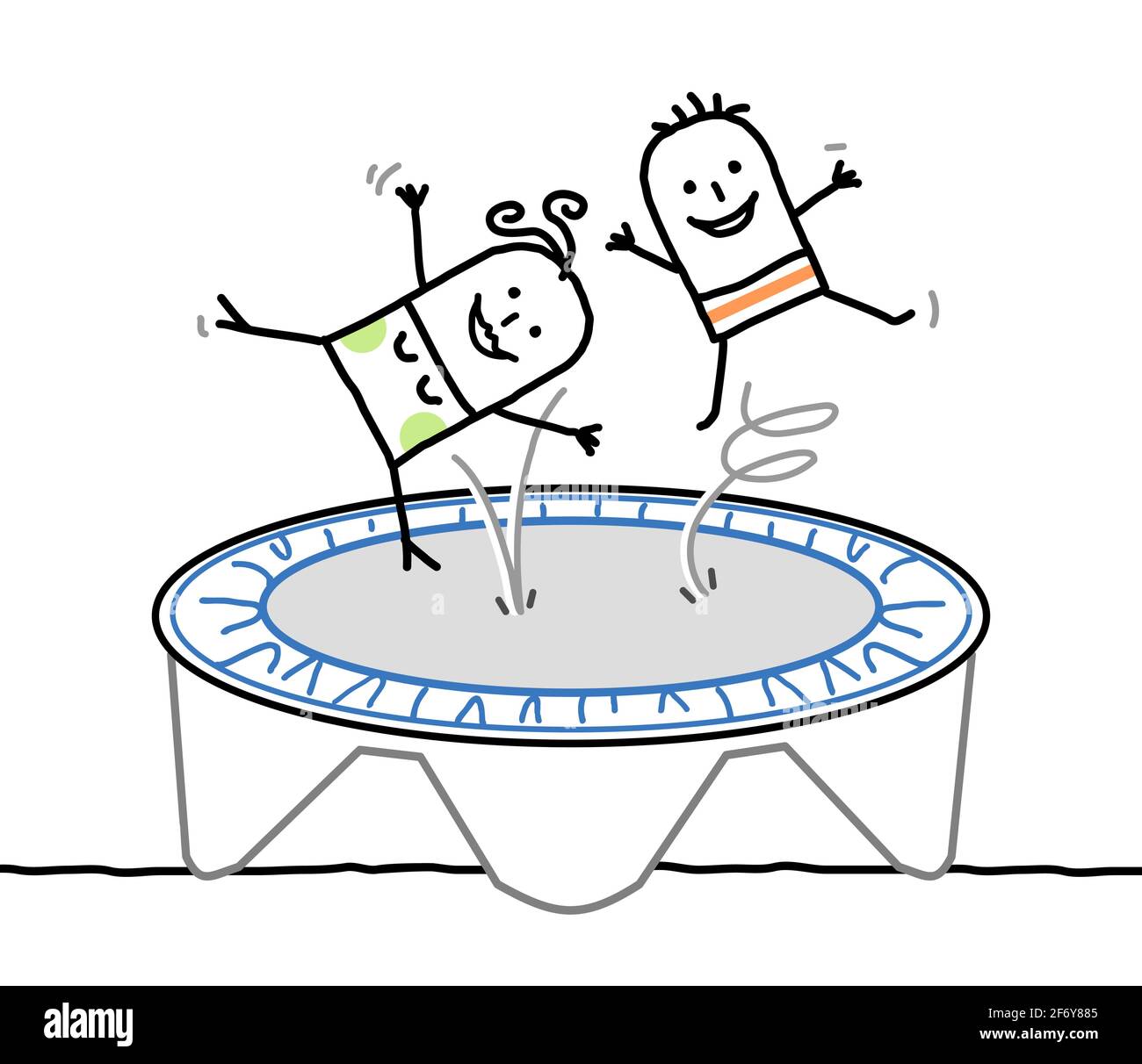 Hand drawn Cartoon Children having Fun on a Trampoline Stock Vector ...