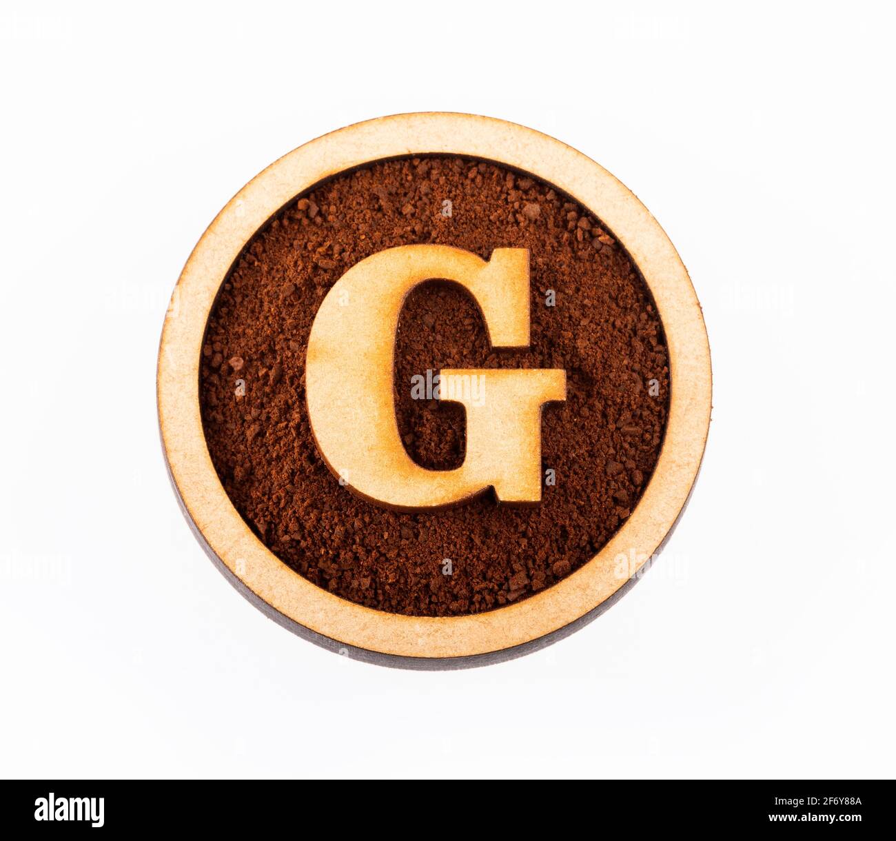 G, wooden alphabet letter - Ground organic coffee. Coffea Stock Photo ...
