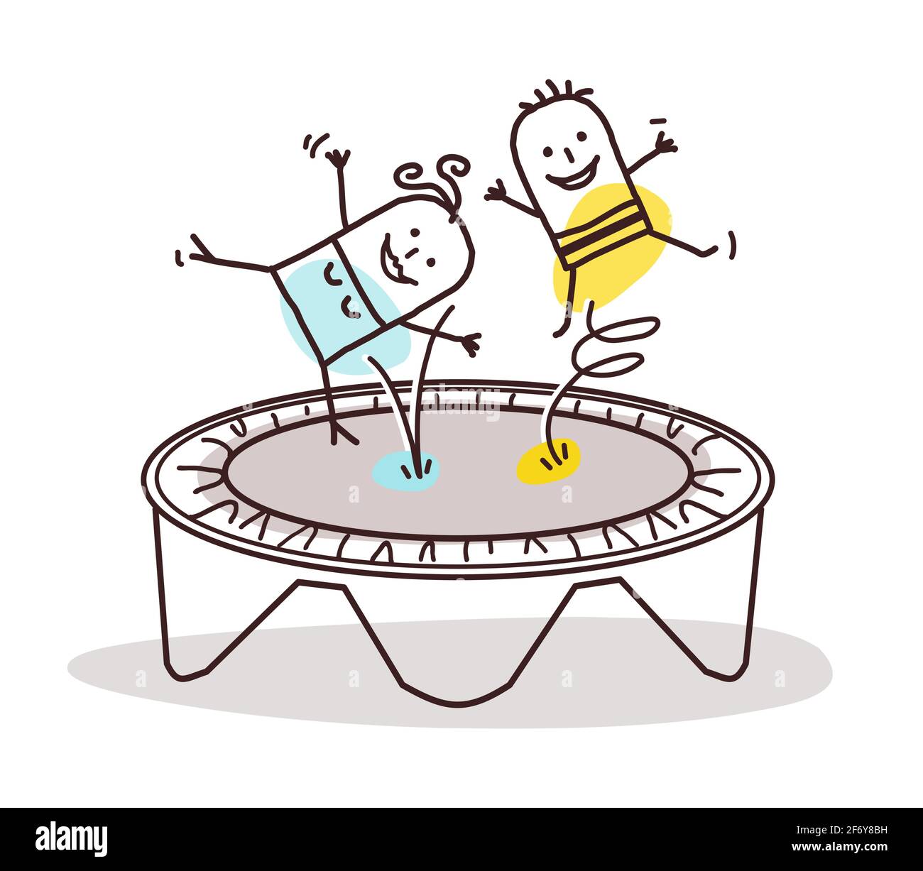 Hand drawn Cartoon Children having Fun on a Trampoline Stock Vector ...