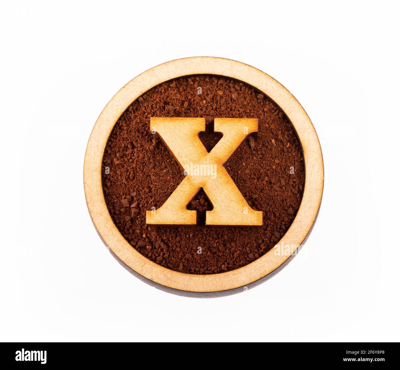 X, wooden alphabet letter - Ground organic coffee. Coffea Stock Photo ...