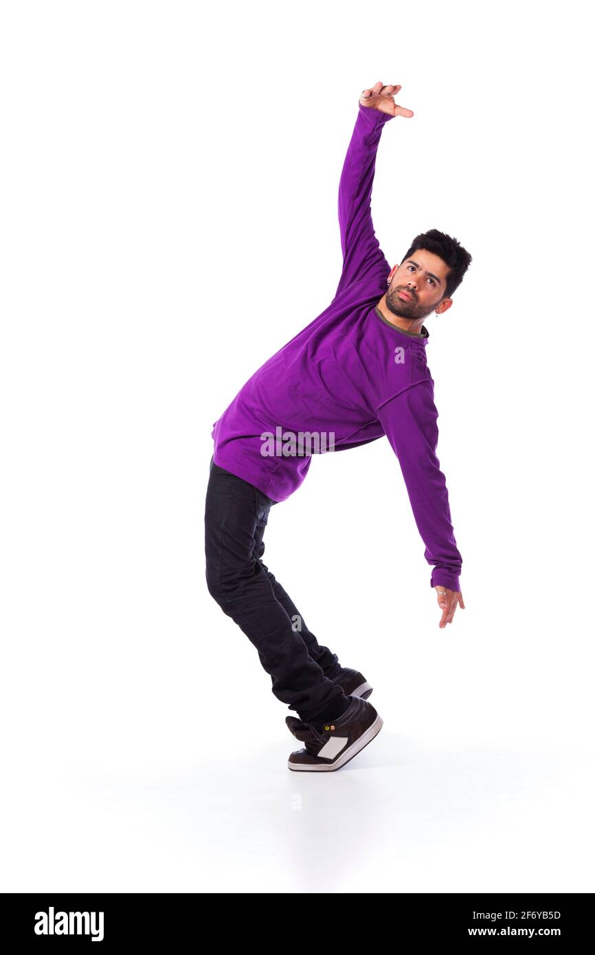 hip hop dancer performing move isolated over white background Stock ...
