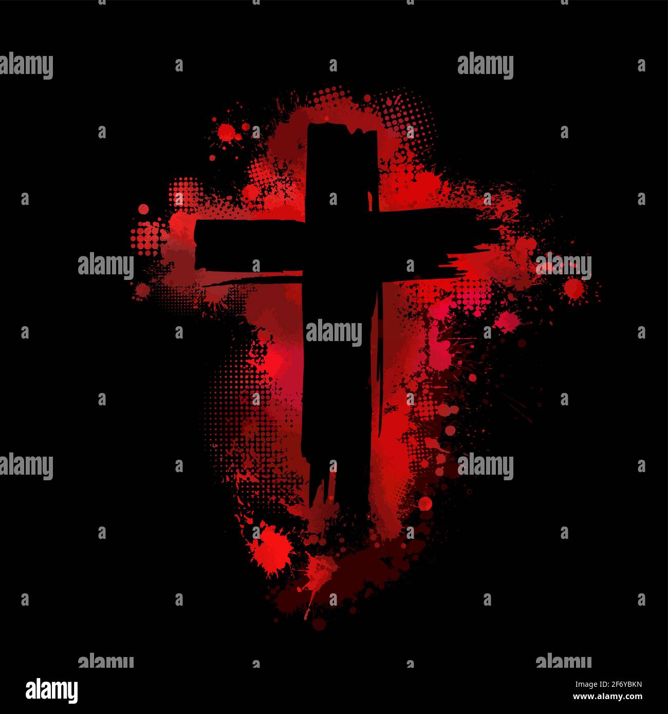 Red bloody cross. Cross made of Red blots. Happy easter. Vector ...