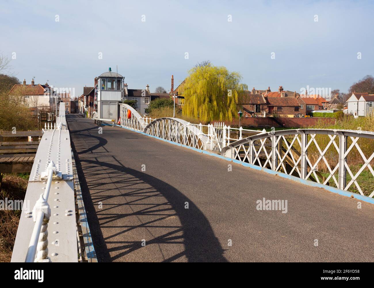 The historic Victorian swing bridge over the River Ouse at Cawood in ...