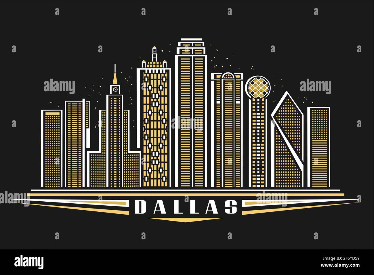 Vector illustration of Dallas, horizontal poster with outline design ...