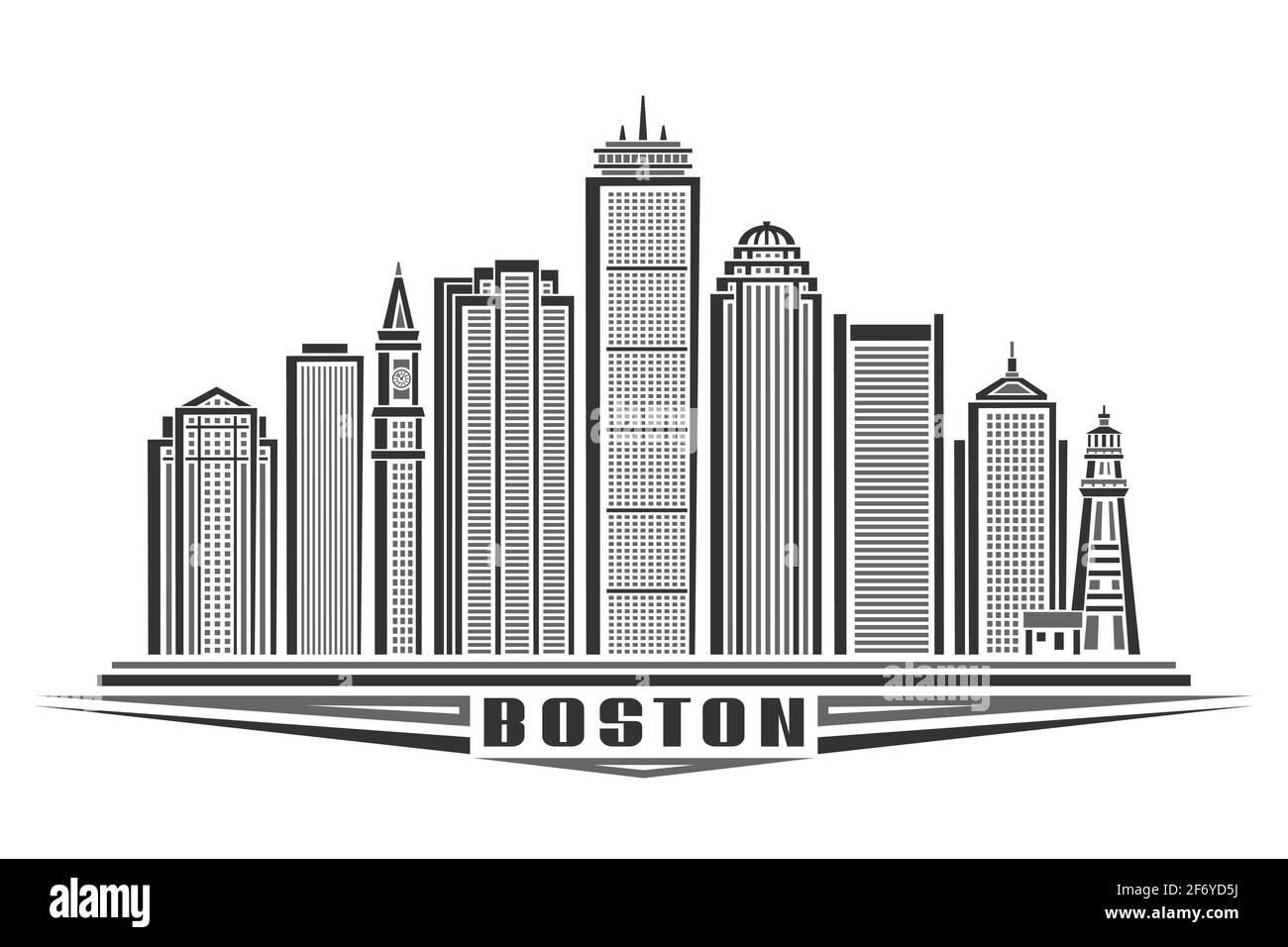 Vector illustration of Boston, monochrome horizontal poster with ...