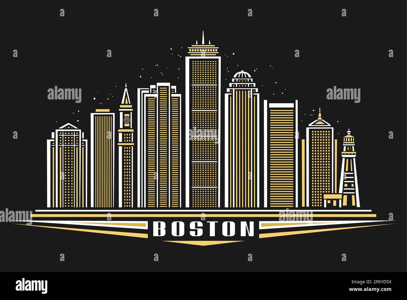 Vector illustration of Boston, horizontal poster with outline design ...