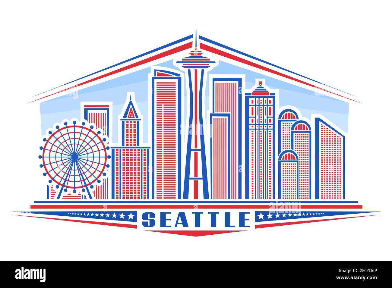 Vector illustration of Seattle, horizontal poster with outline design ...