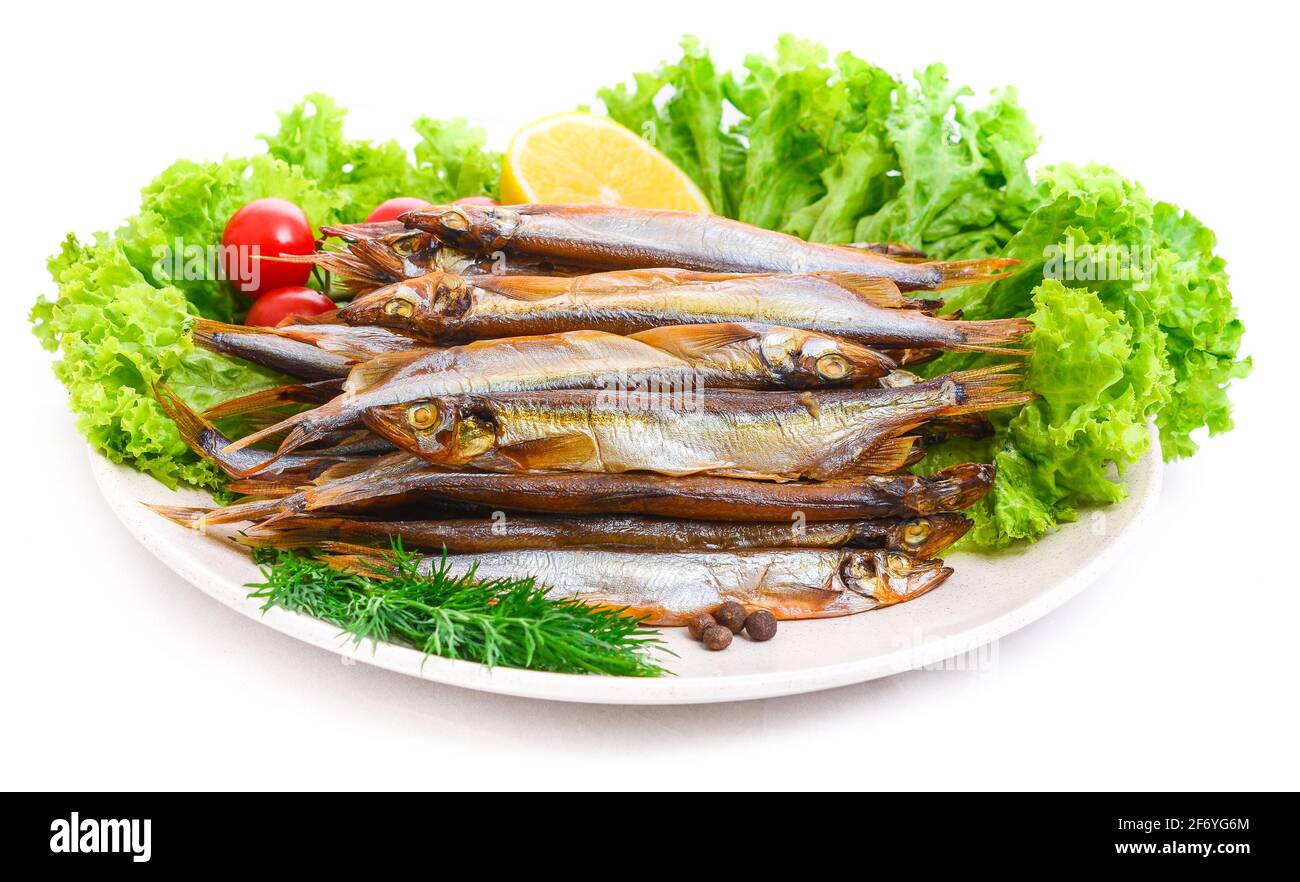 Dried smoked capelin on a plate Stock Photo - Alamy