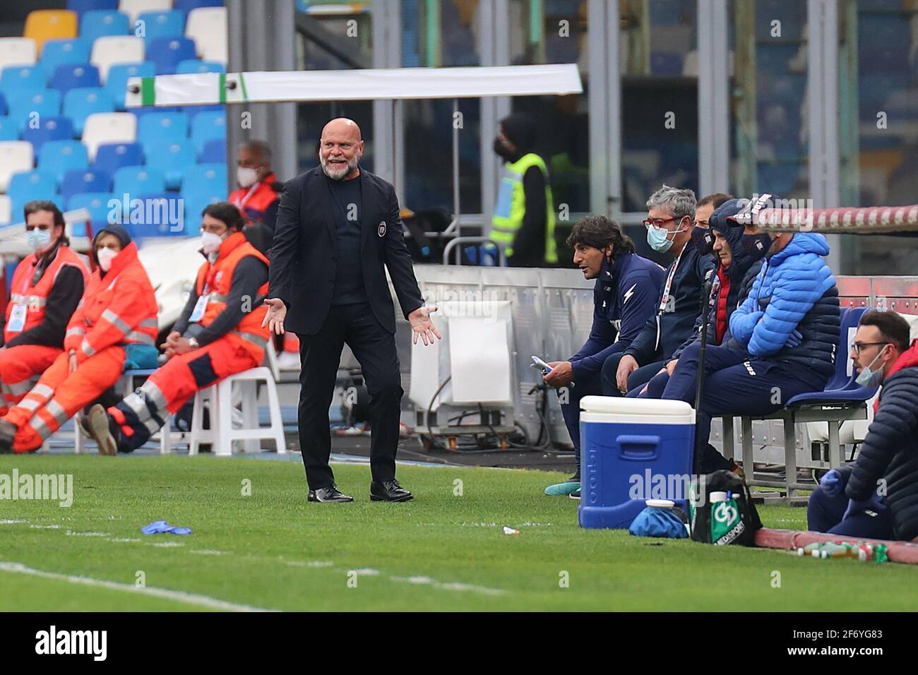 Diego Armando Maradona stadium, Naples, Italy, 03 Apr 2021, Coach Serse ...