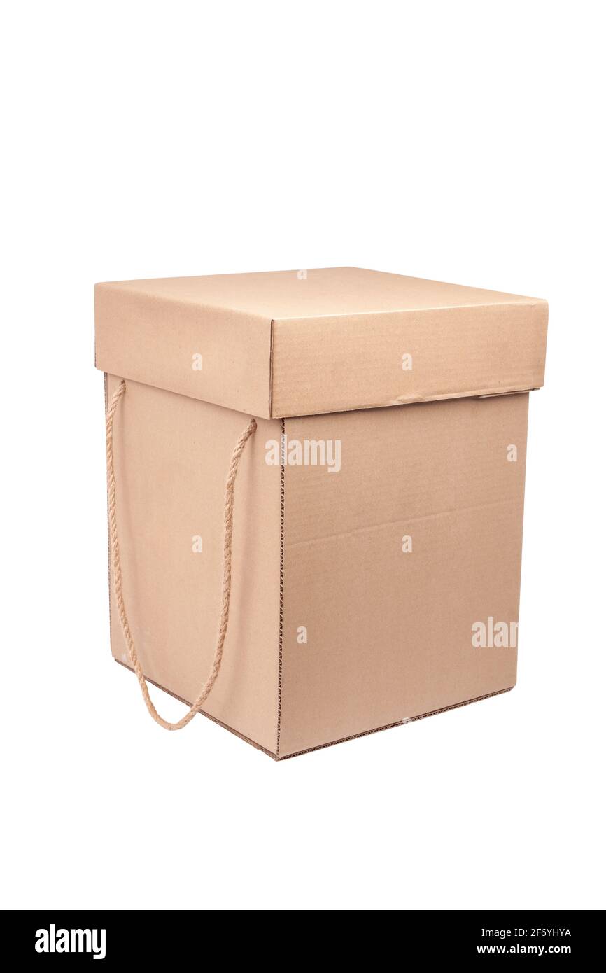 Rectangular cardboard box with rope lid and handles. Closed crown box ...