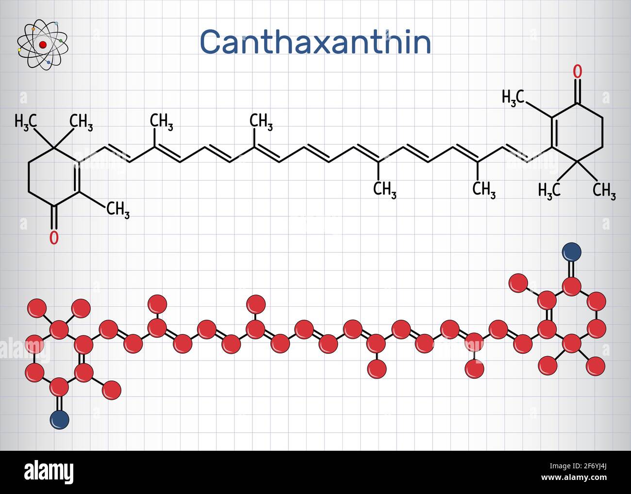 Canthaxanthin, molecule. It is carotenone, keto-carotenoid, terpenoid ...