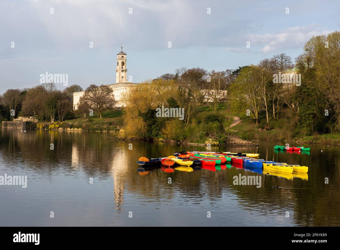 Spring morning on the lake at Highfields University Park in Nottingham ...