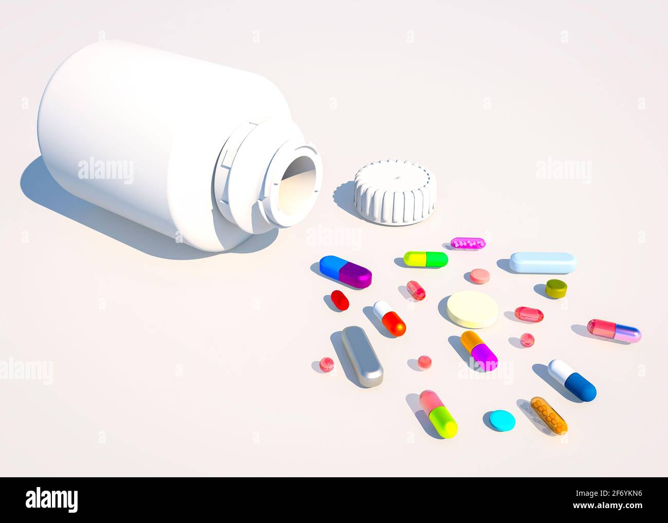 Assorted pharmaceutical medicine pills, tablets, capsules. White ...