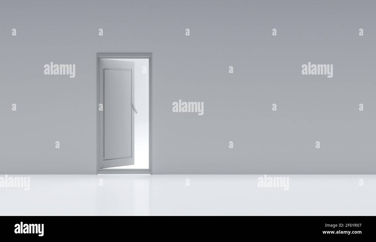 Realistic white door with light and white room, 3D illustrations ...