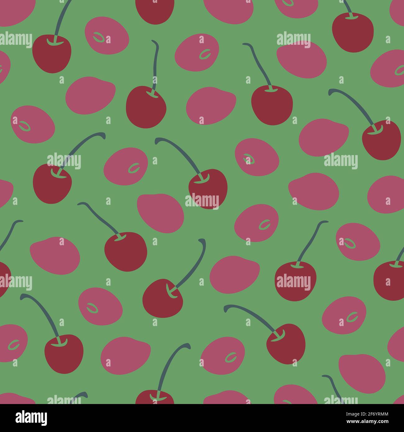 Vector seamless pattern with ripe cherries on green background. Ripe ...