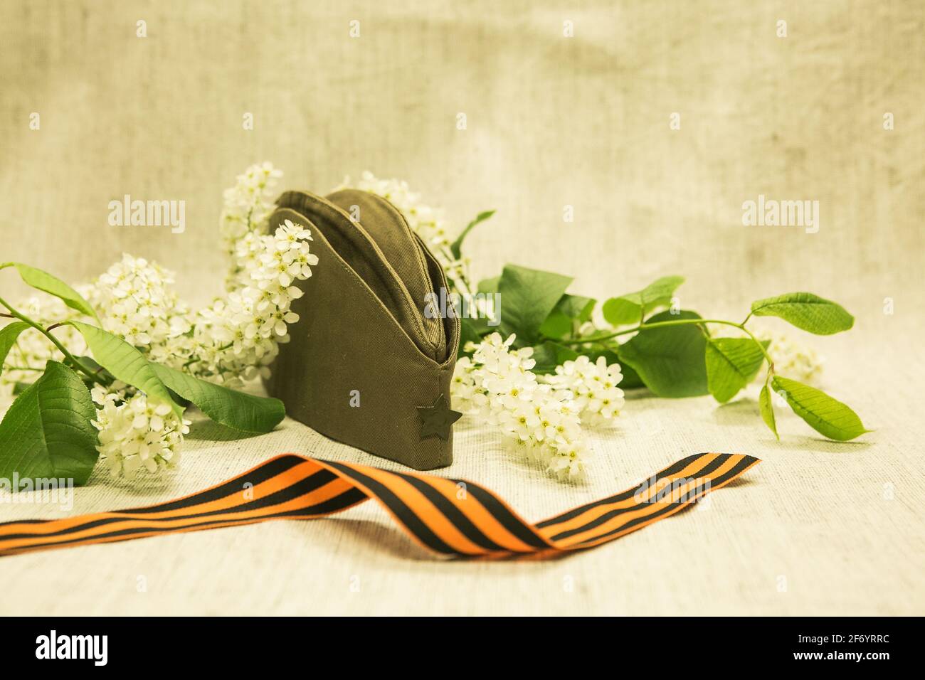 Victory Day. We remember. Pilot and St. George ribbon against the ...