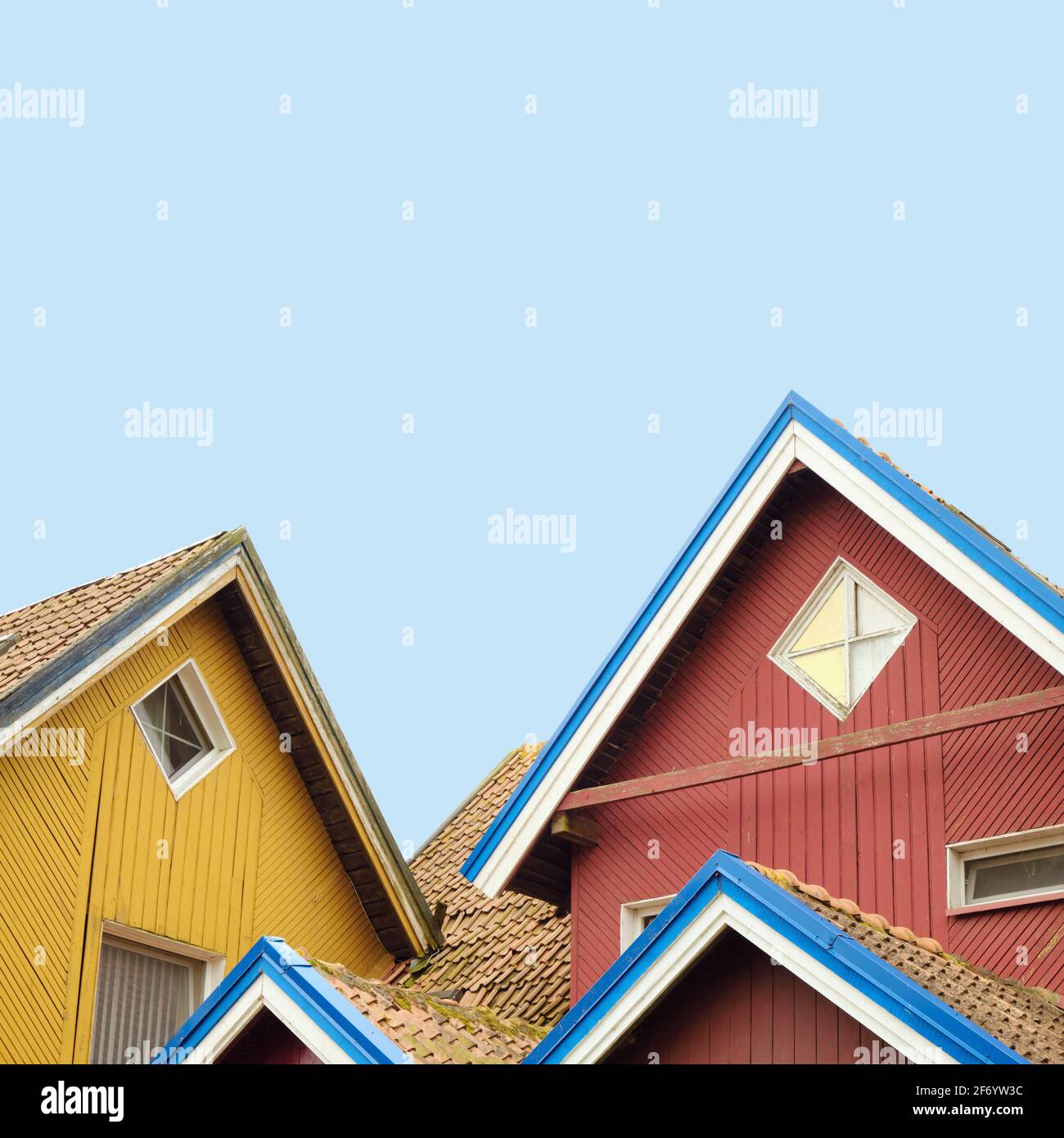 Traditional colorful wooden architecture in Nida, Lithuania, wood ...