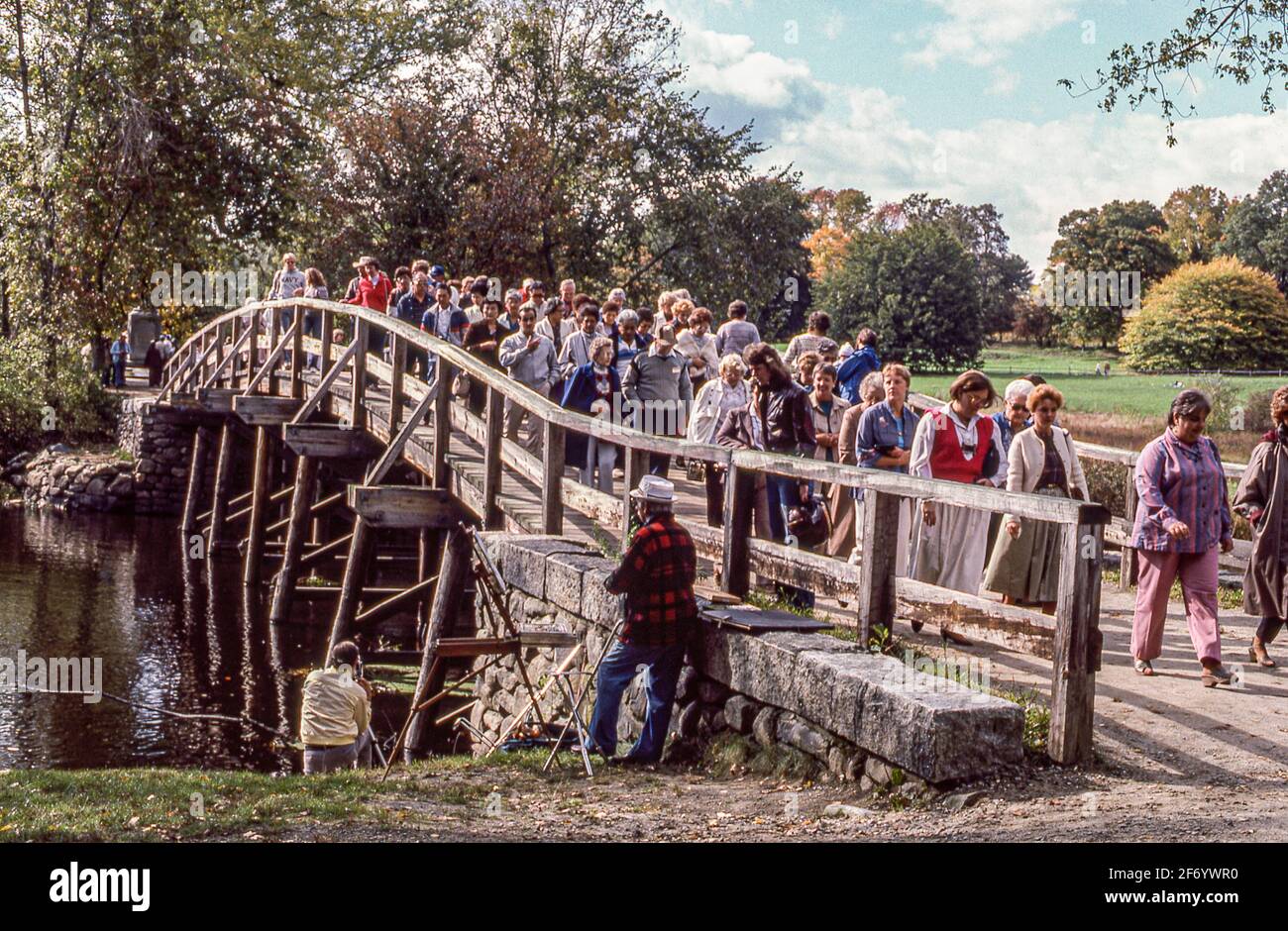 A large crowd crossing the Old North Bridge in Concord, MA Stock Photo ...