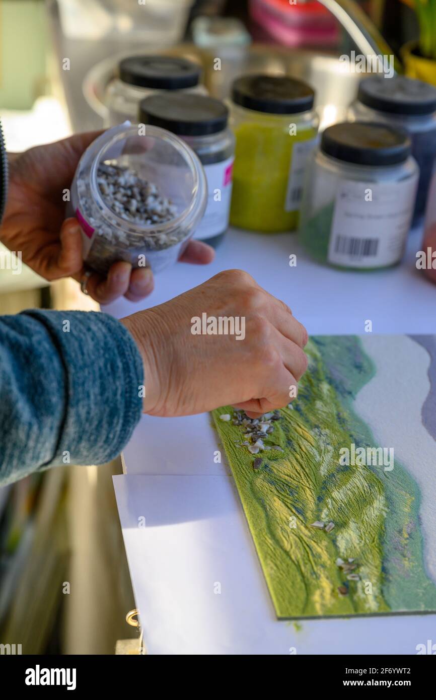 Glass artist Katherine Webley working in her narrowboat studio, The Pod ...