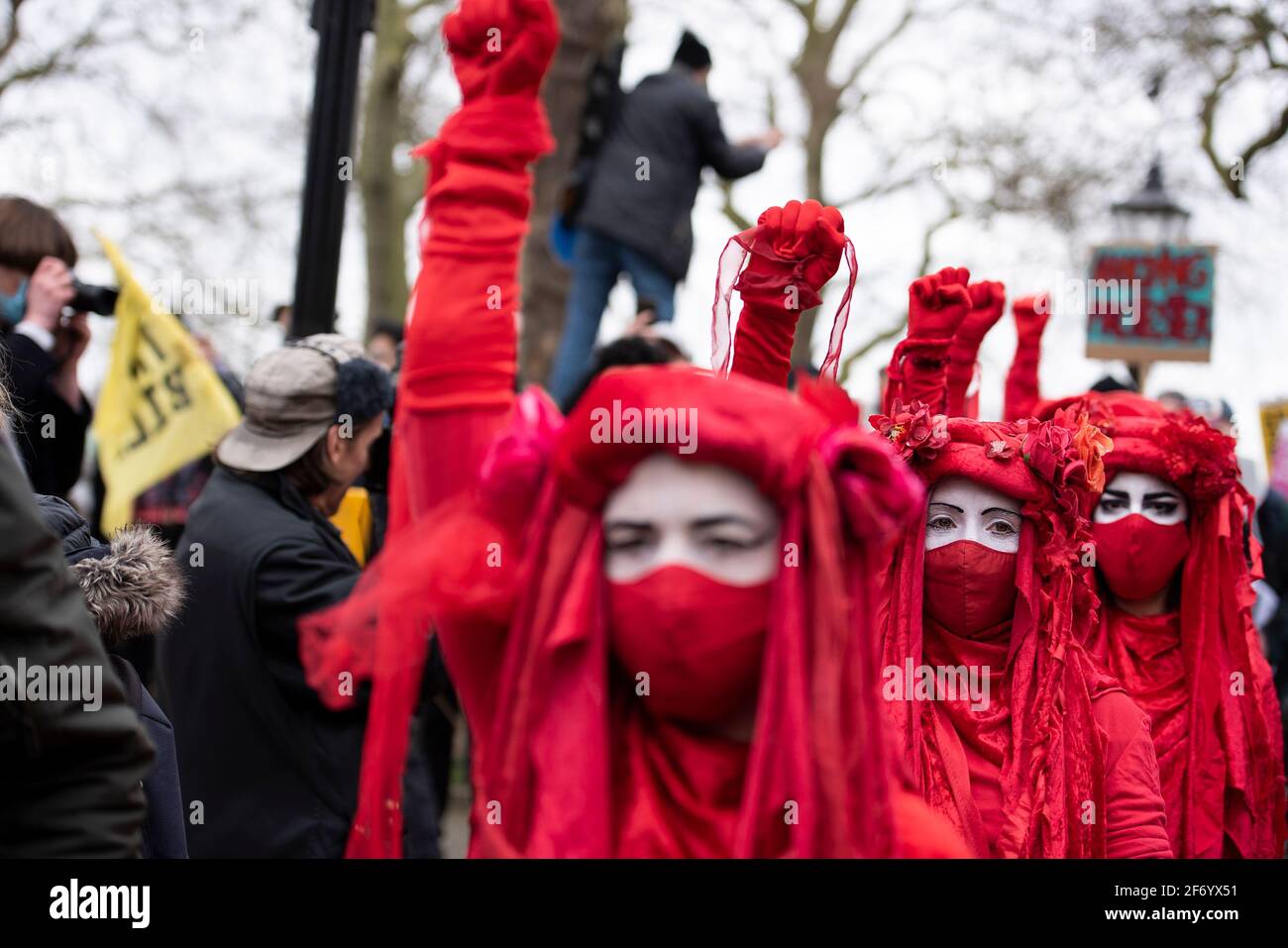 London, UK, 3rd Apr 2021, Extinction Rebellion's Red Rebel Brigade ...