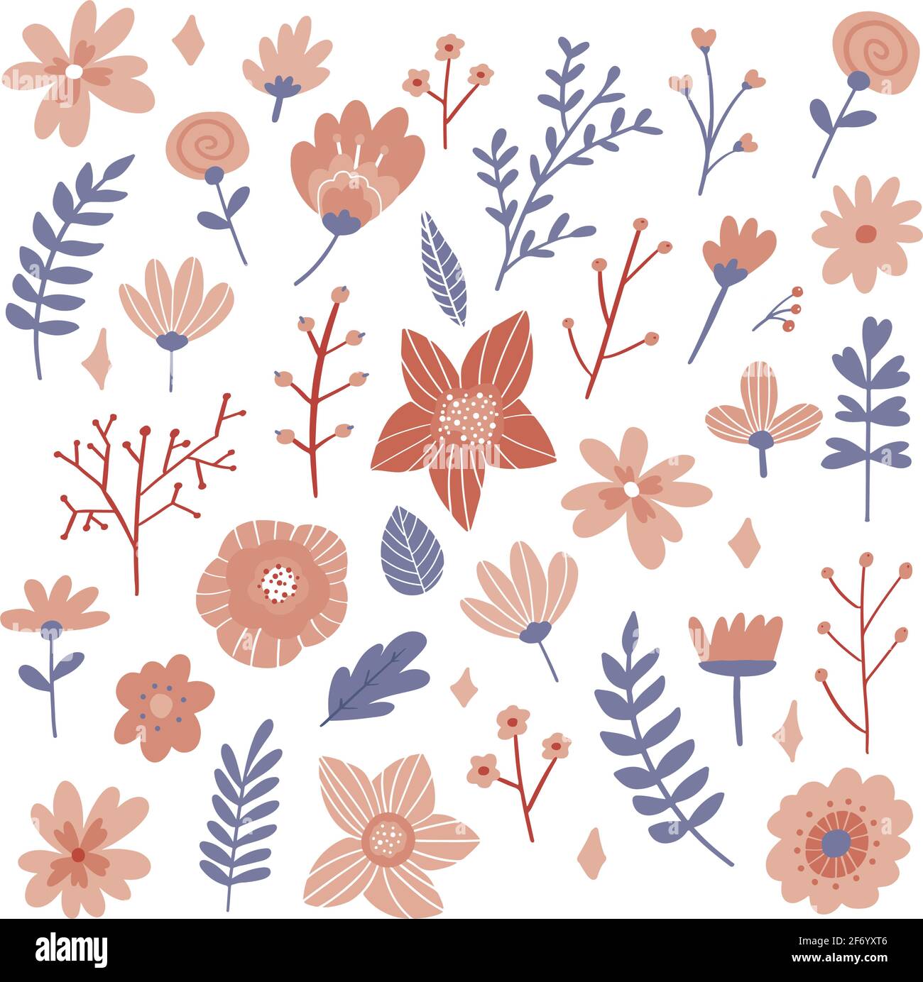 Floral bouquet of hand drawn fantasy folk flowers. Botanical ...