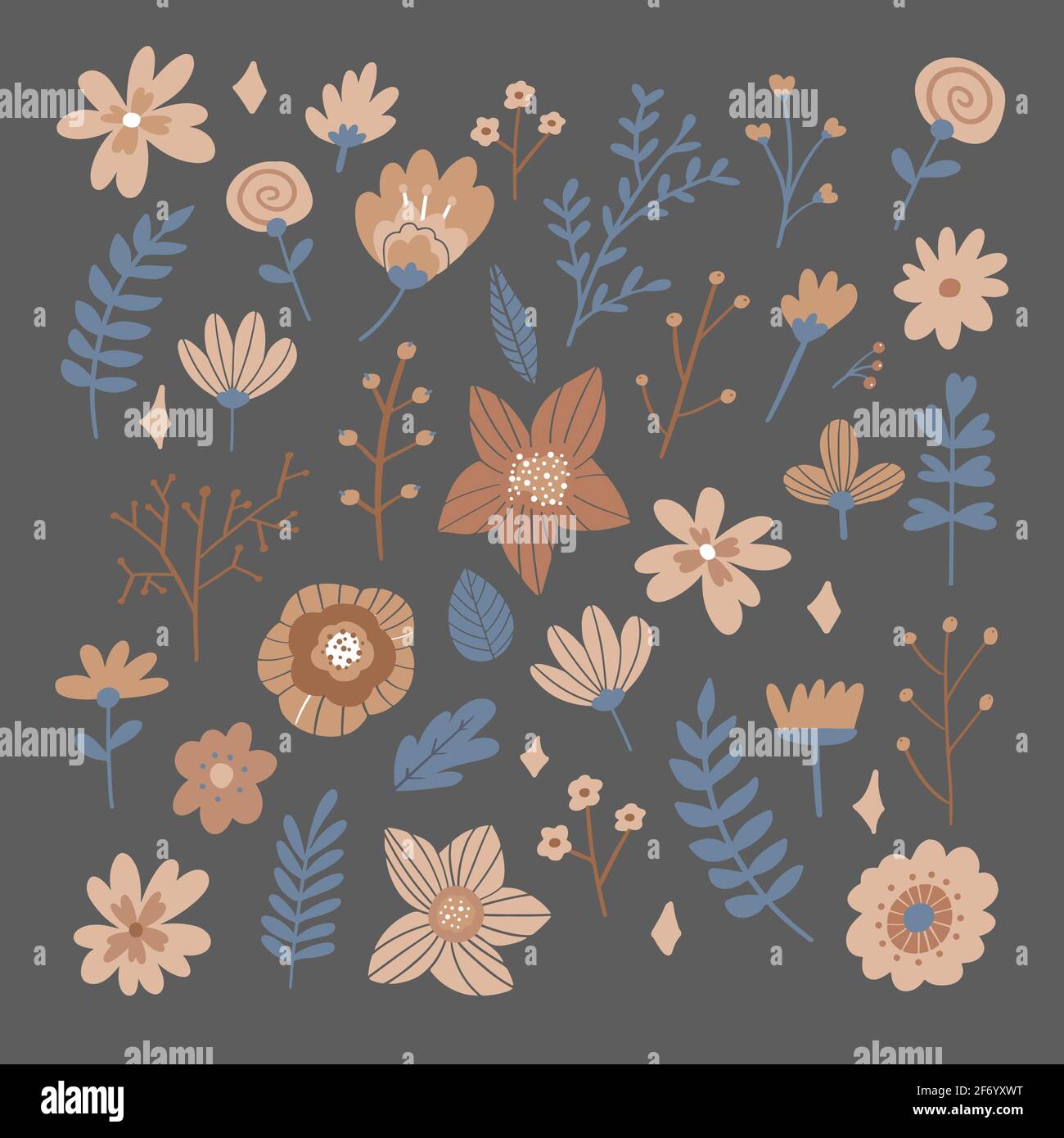 Floral bouquet of hand drawn fantasy folk flowers. Botanical ...