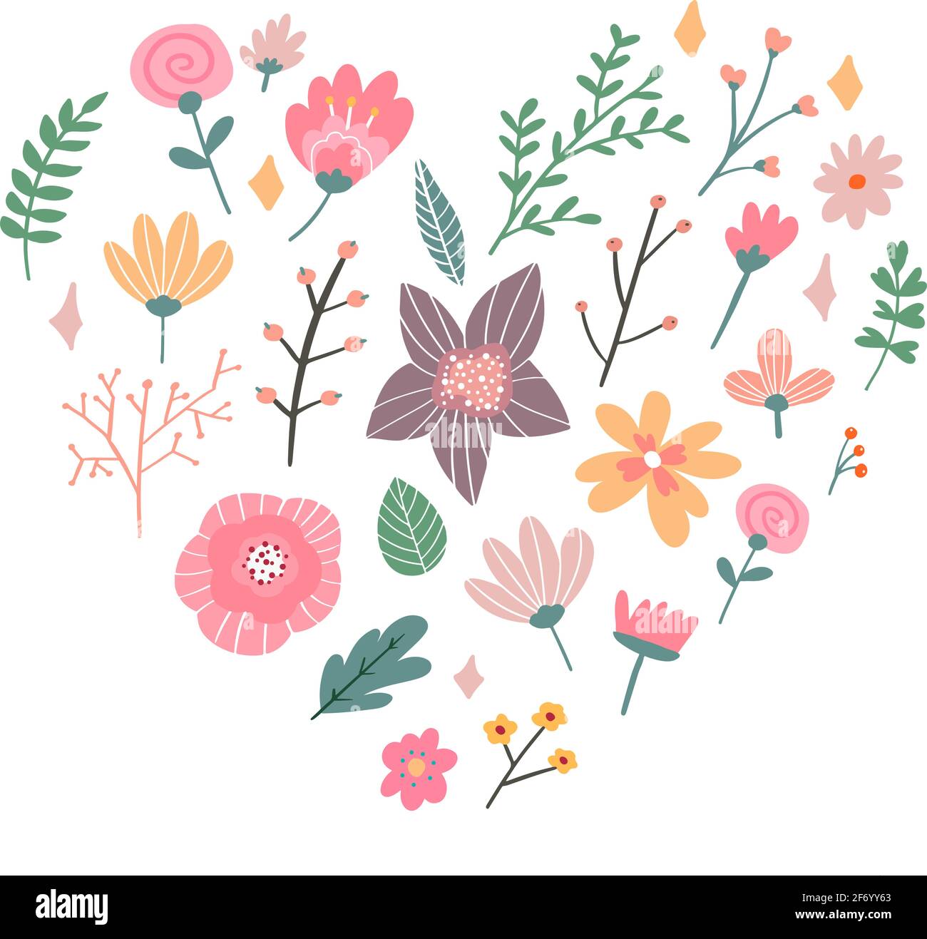 Floral bouquet of hand drawn fantasy folk flowers. Botanical ...