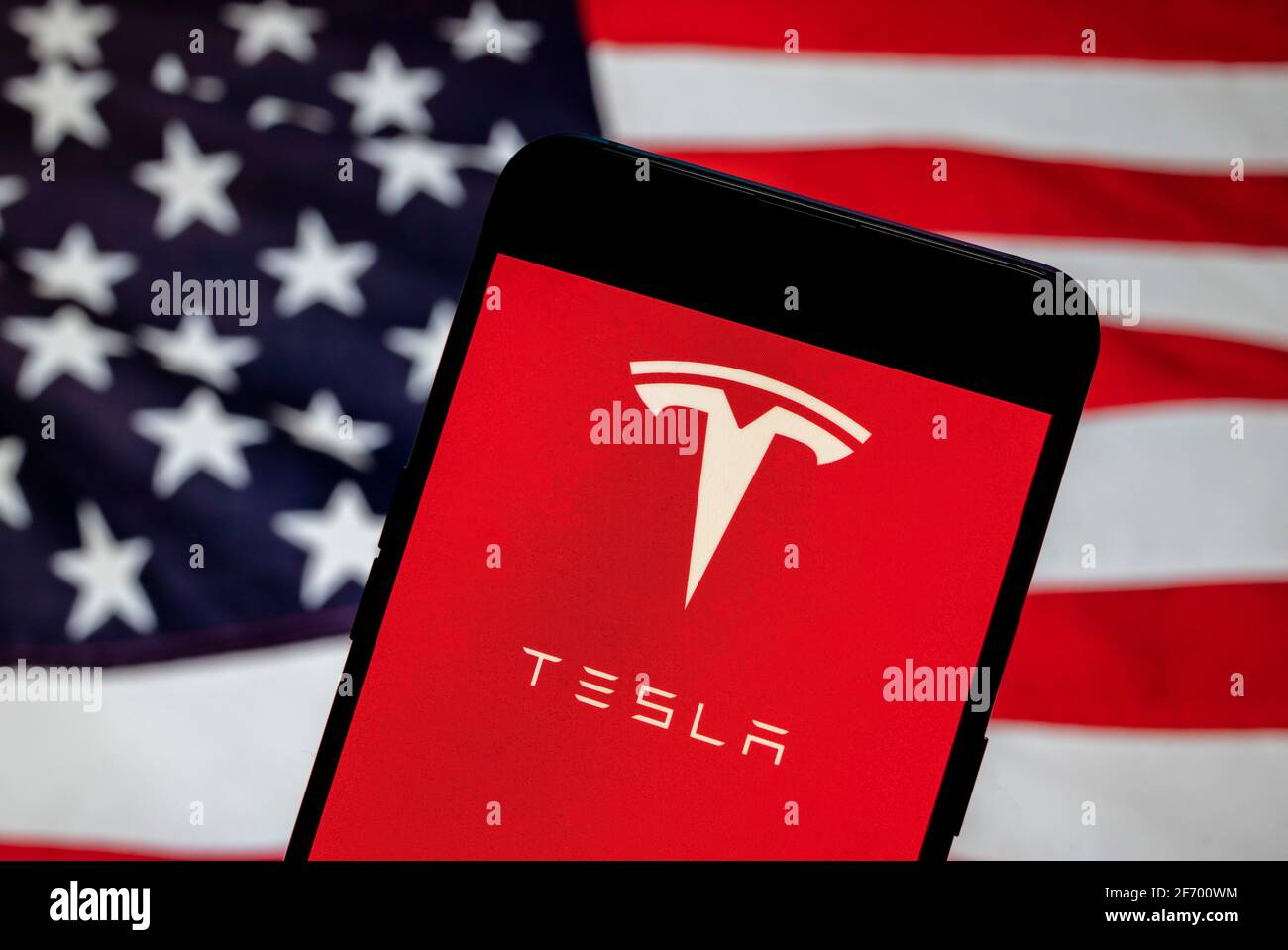 In this photo illustration the American electric car manufacturing ...