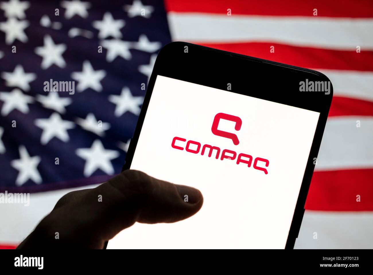 In this photo illustration the computer manufacturer Compaq logo seen ...