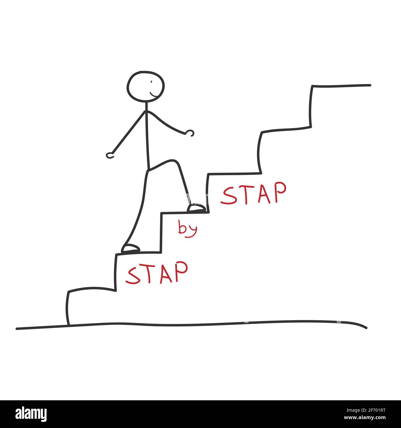 A hand-drawn figure of a little man climbs the stairs. Step by step ...