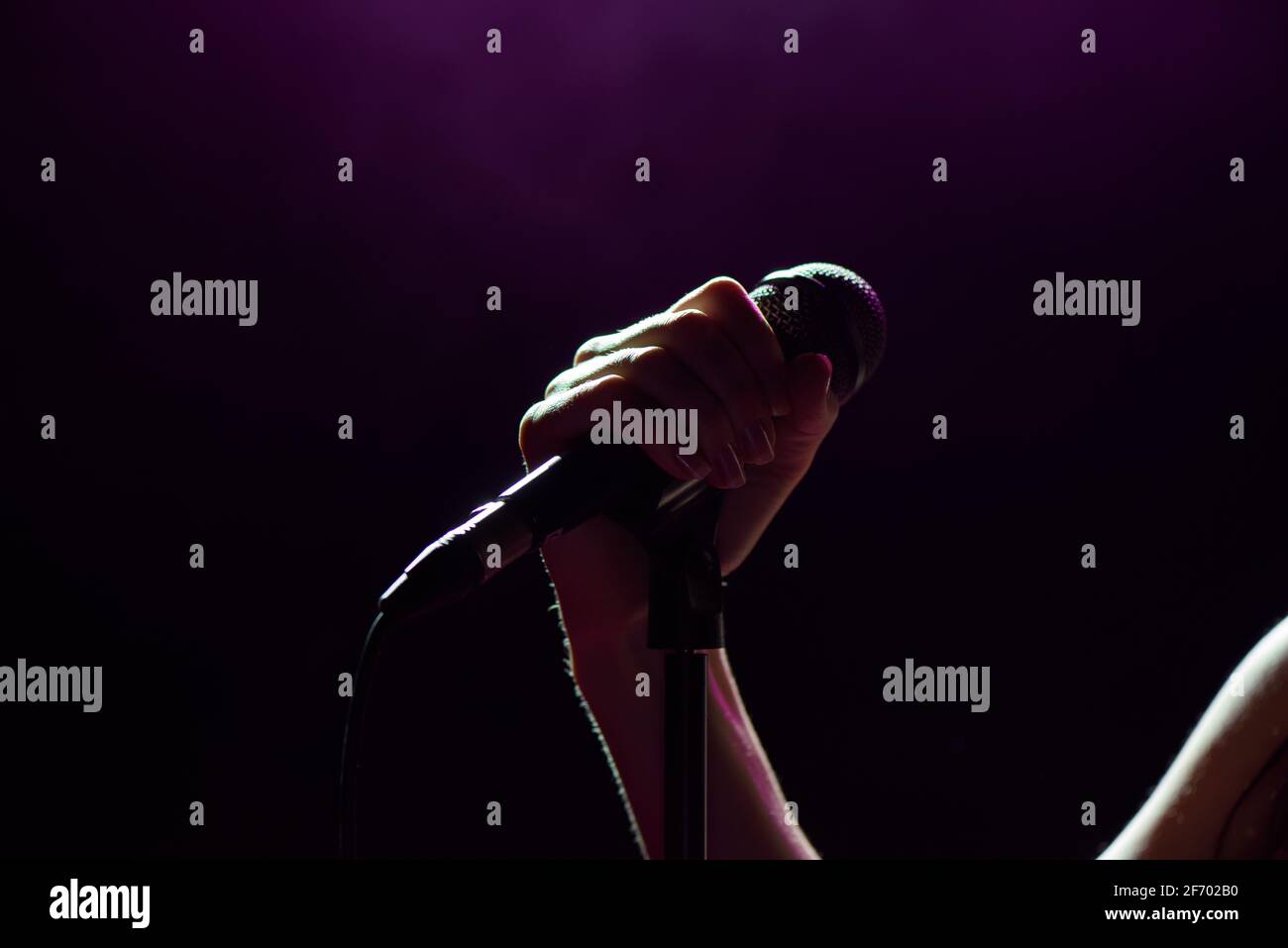 Microphone in hand singer on stage. Singer woman on stage Stock Photo ...