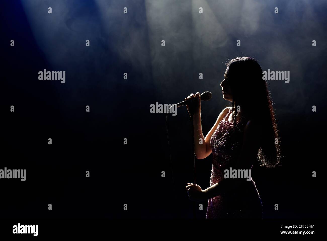 Singing Silhouette Woman Singing Microphone High Resolution Stock ...