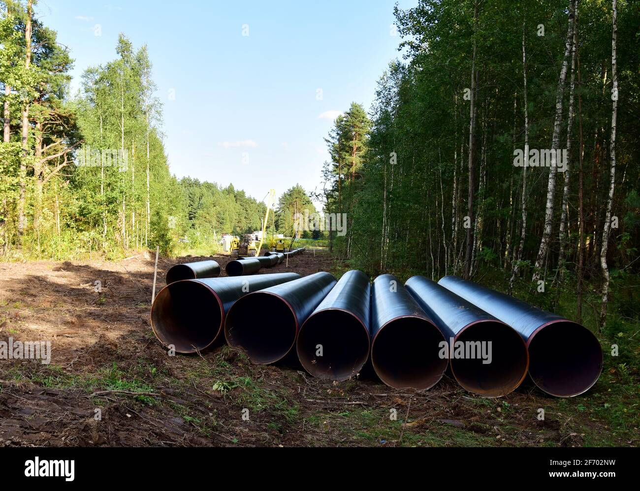 Pipes for natural gas pipeline project. Oil and gas pipelines. Fuel and ...