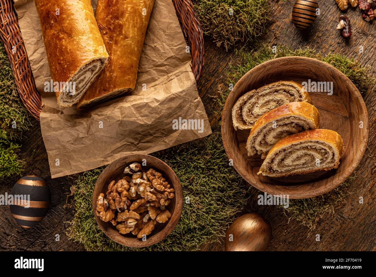 Walnut bread roll. traditional East European Easter bread cake Stock ...