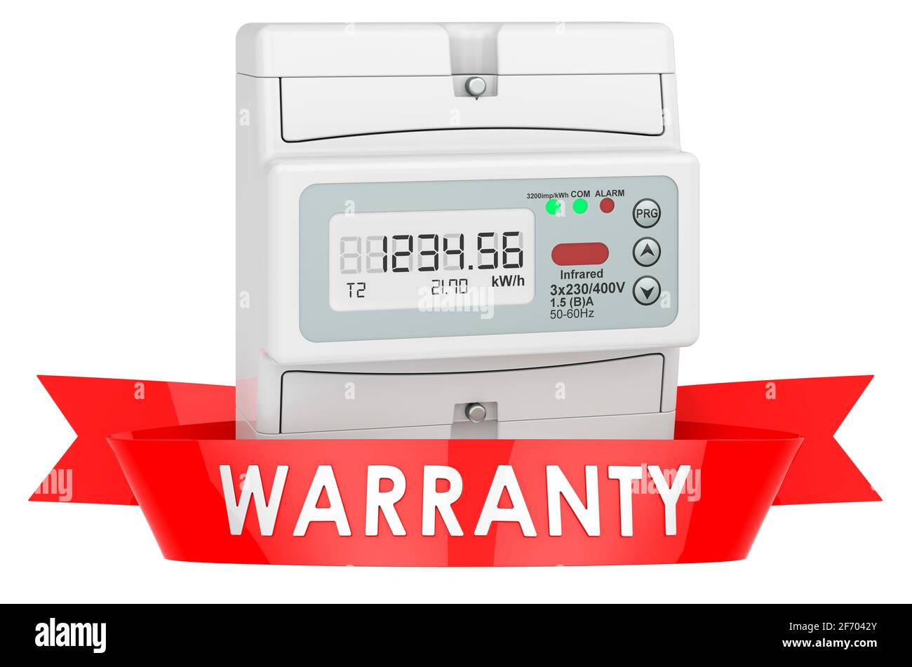 Electric meter warranty concept. 3D rendering isolated on white ...