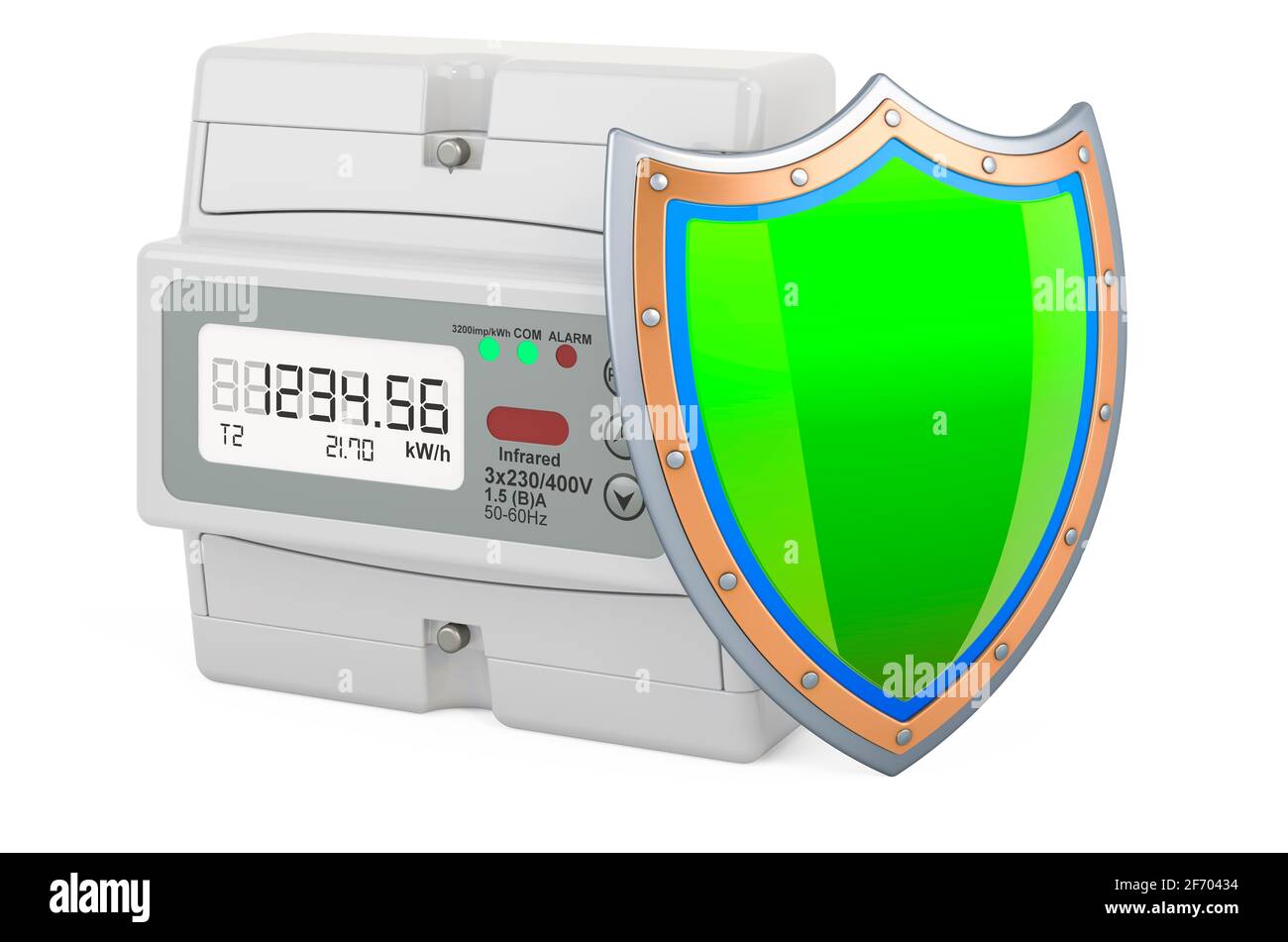 Electric meter with shield, 3D rendering isolated on white background ...