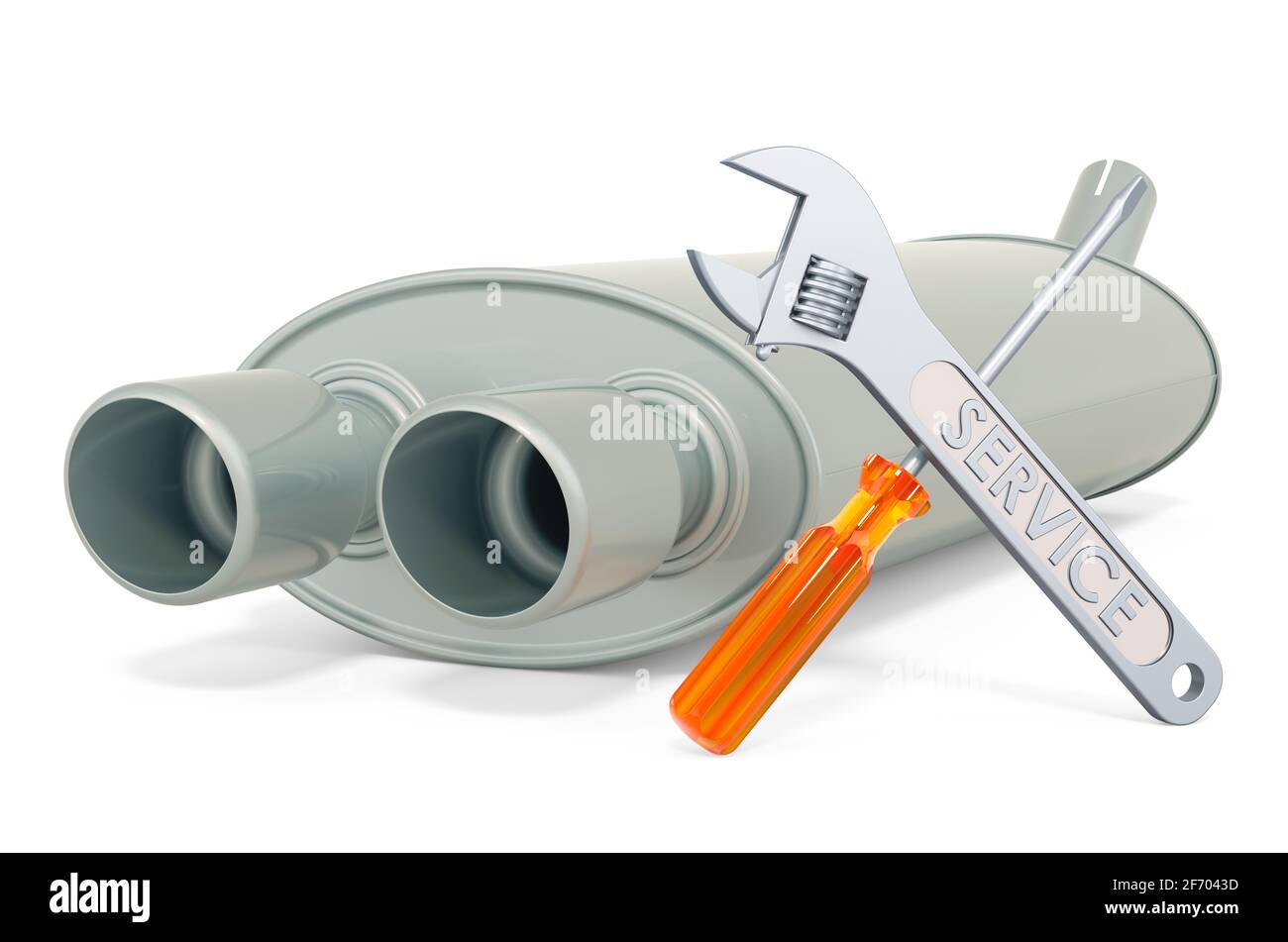 Service and repair of Car Exhaust Pipe. 3D rendering isolated on white ...