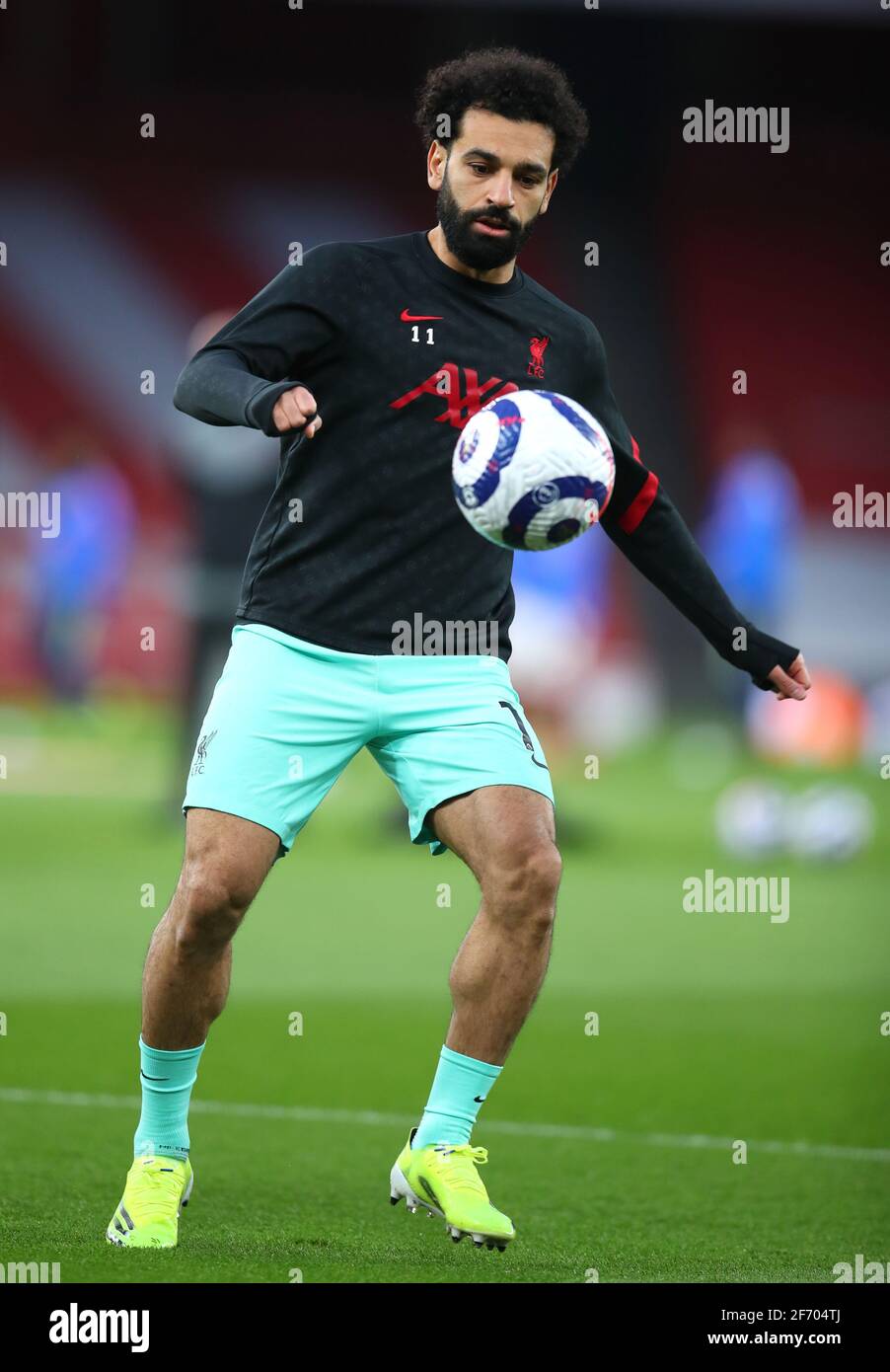 Liverpool's Mohamed Salah during the warm up before the Premier League ...