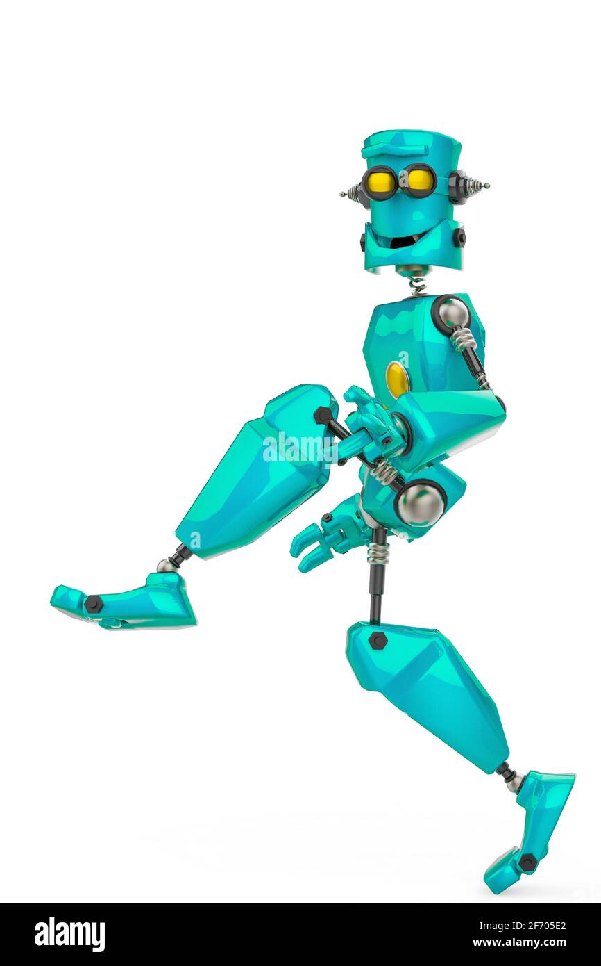 funny robot cartoon doing a softwalk in a white background, 3d ...