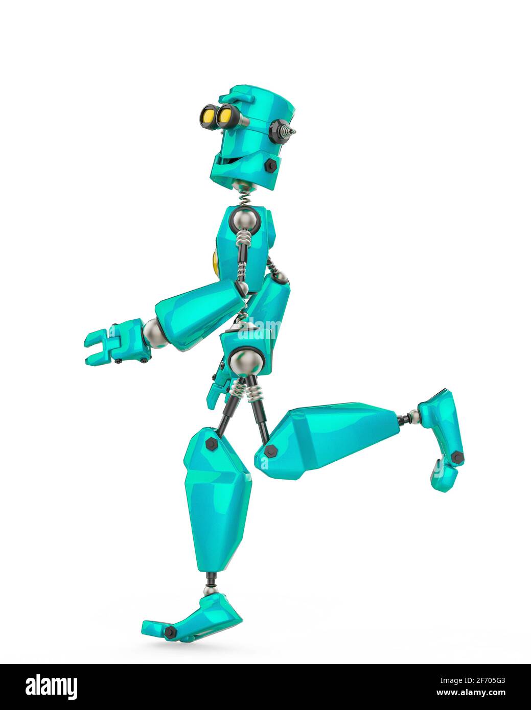 funny robot cartoon jogging in front in a white background., 3d ...
