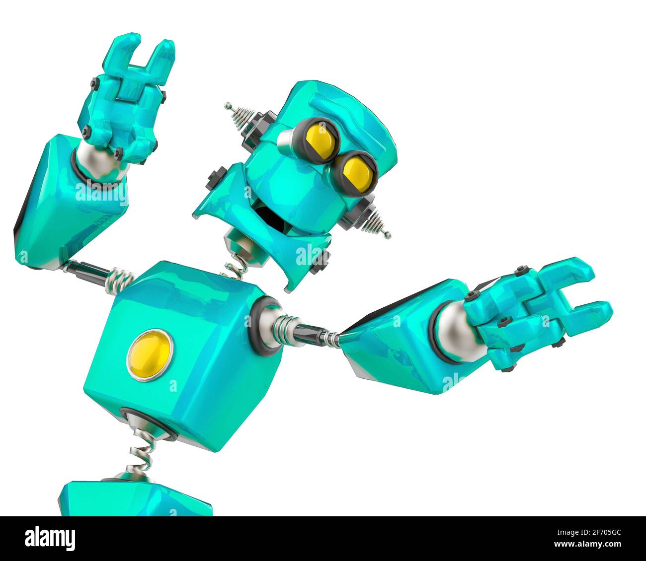 funny robot cartoon happy dance in a white background, 3d illustration ...