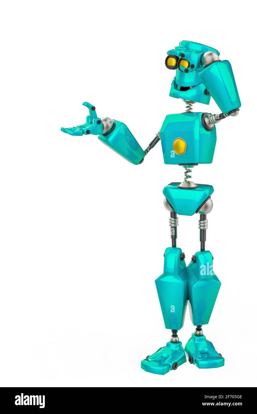 funny robot cartoon in a white background., 3d illustration Stock Photo ...
