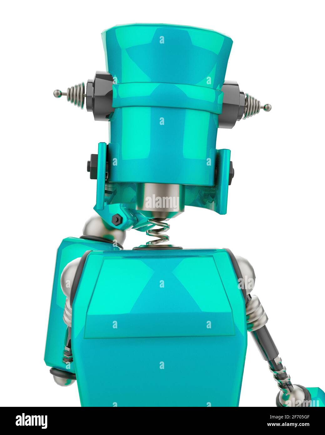 funny robot cartoon in a white background rear view, 3d illustration ...