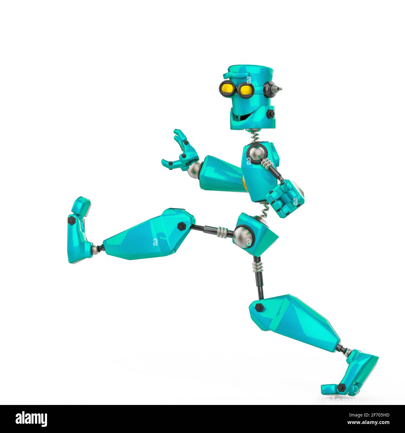 funny robot cartoon crazy walk along in a white background, 3d ...
