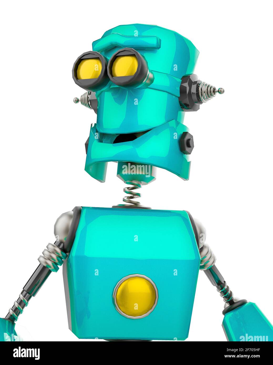 funny robot cartoon smiling potrait in a white background., 3d ...