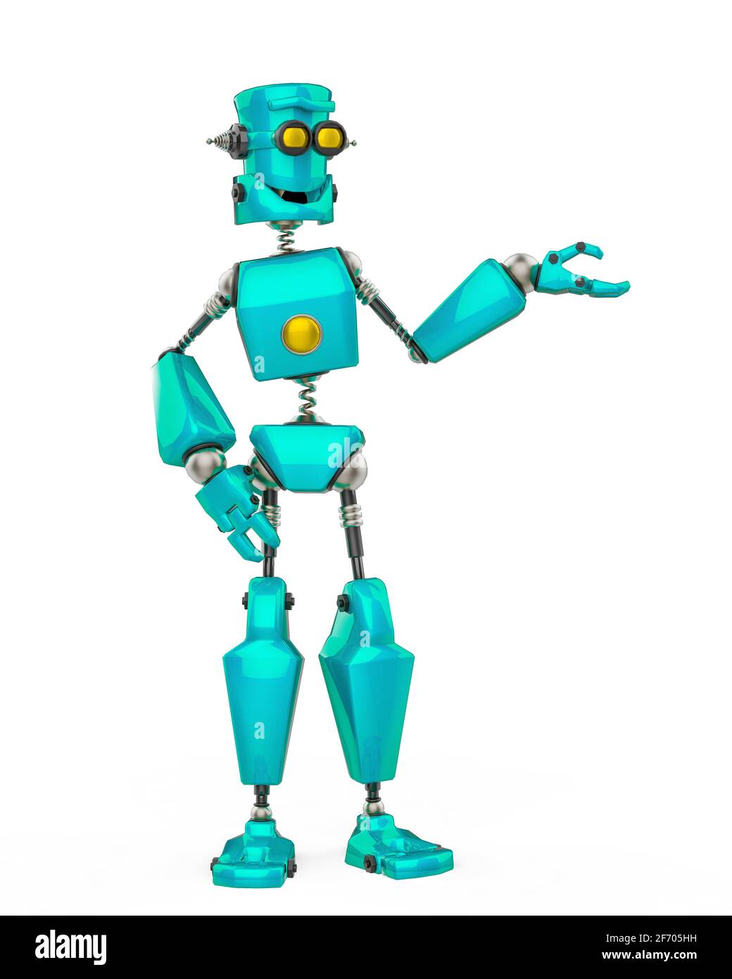 funny robot cartoon showing in a white background., 3d illustration ...