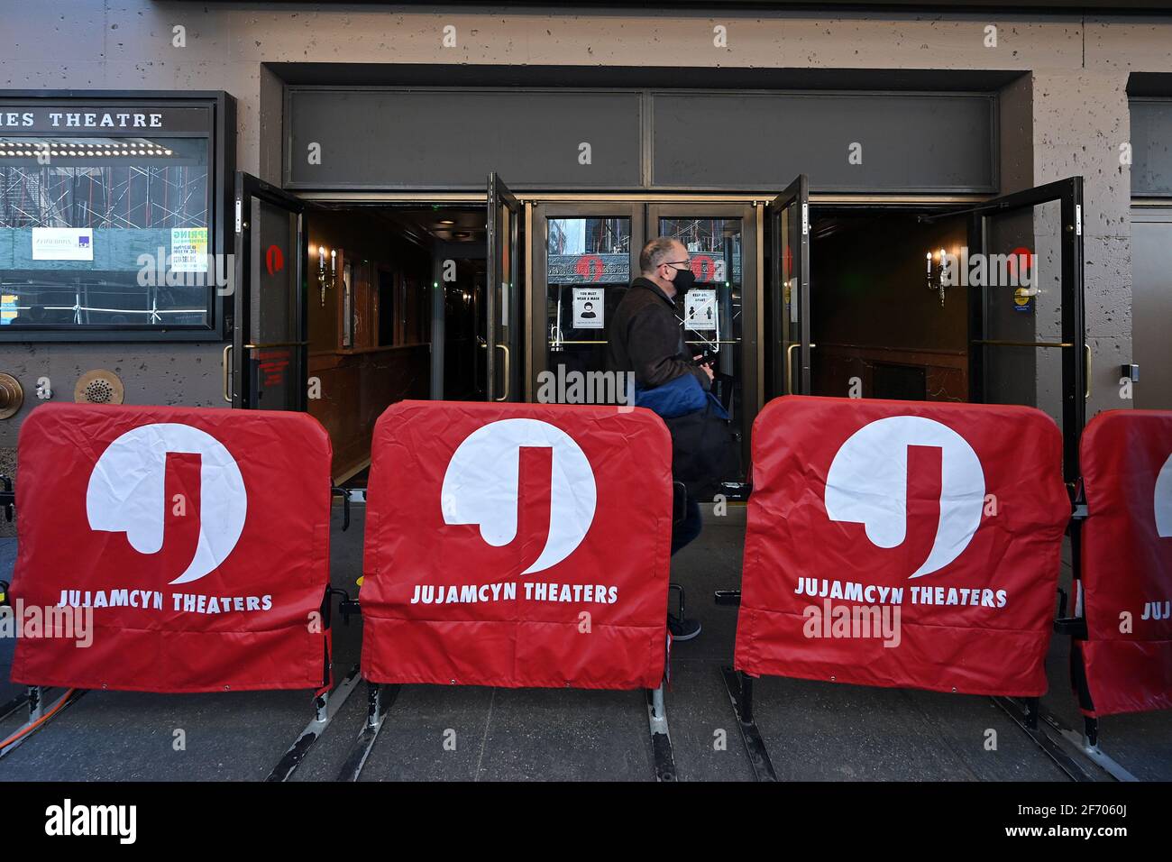 A theatre goer walks to the theatre entrance as Broadway’s St. James ...