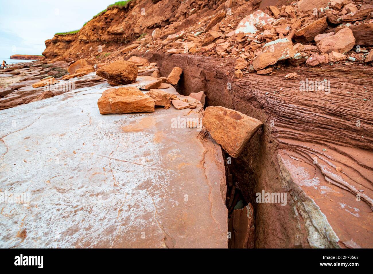 At Cavendish beach, on Canada's Prince Edward Island, the flat red and ...